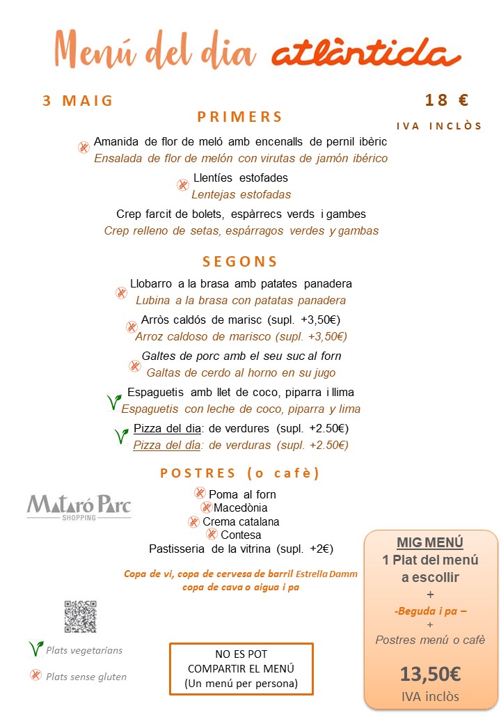 Menú - Atlàntida Restaurant